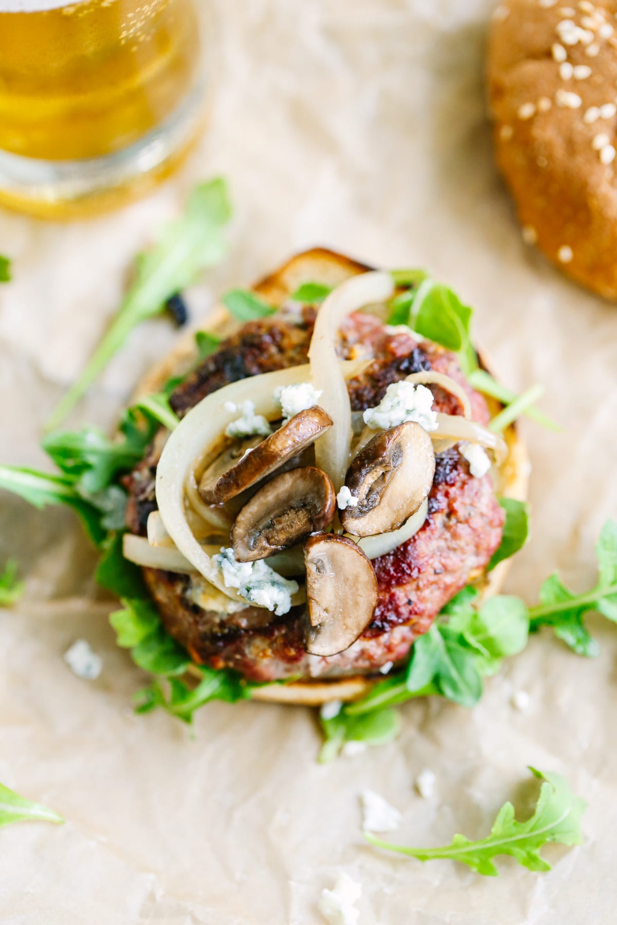 Chipotle Blue Cheese Burgers with Mushrooms and Onions - Live Simply
