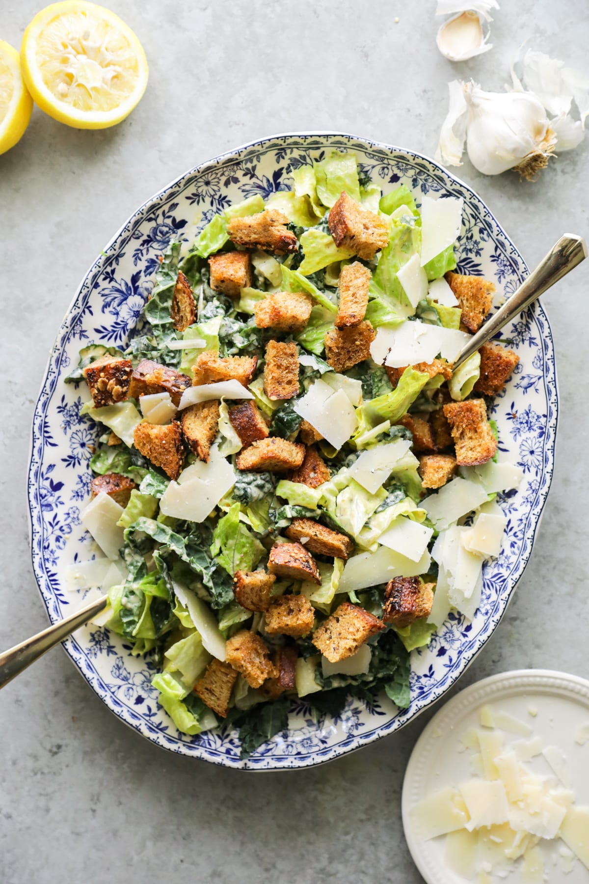 Kale and Romaine Caesar Salad with Homemade Dressing and Croutons ...